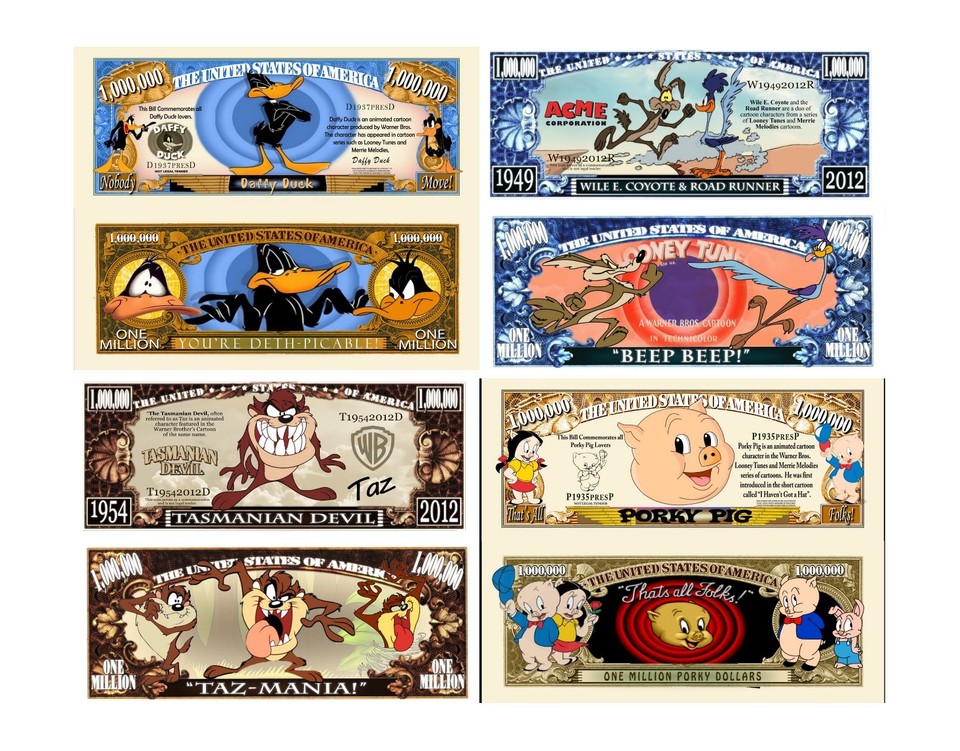 Wacky Classic Cartoons Set of 20 Million Dollar Funny Money Notes ...