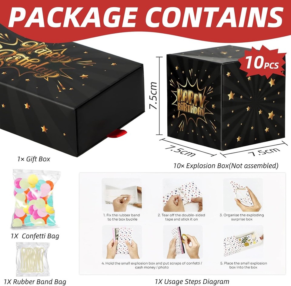 Birthday Surprise Money Explosion Box,Black Gold Pop Up Cash Gift Box ...