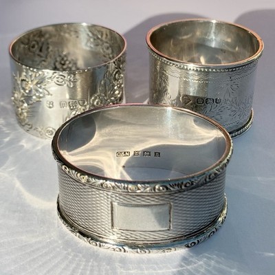Scrap Sterling Silver Napkin Rings 75g Solid Hallmarked Job Lot x 3 ...