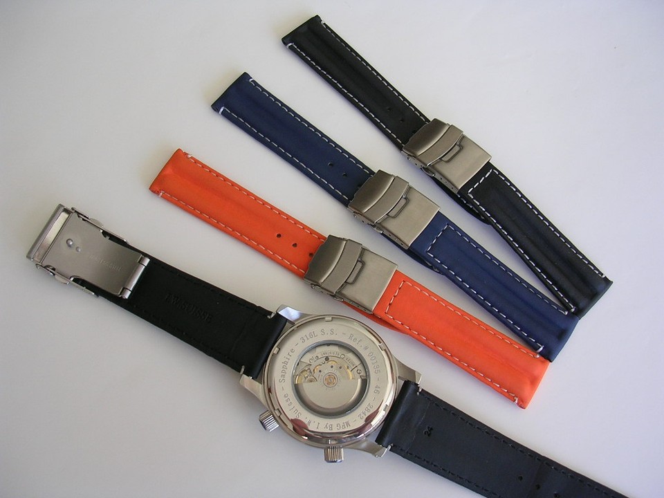 18mm Black Silicon Rubber Double Lock Dive Deploy watch strap band IW ...