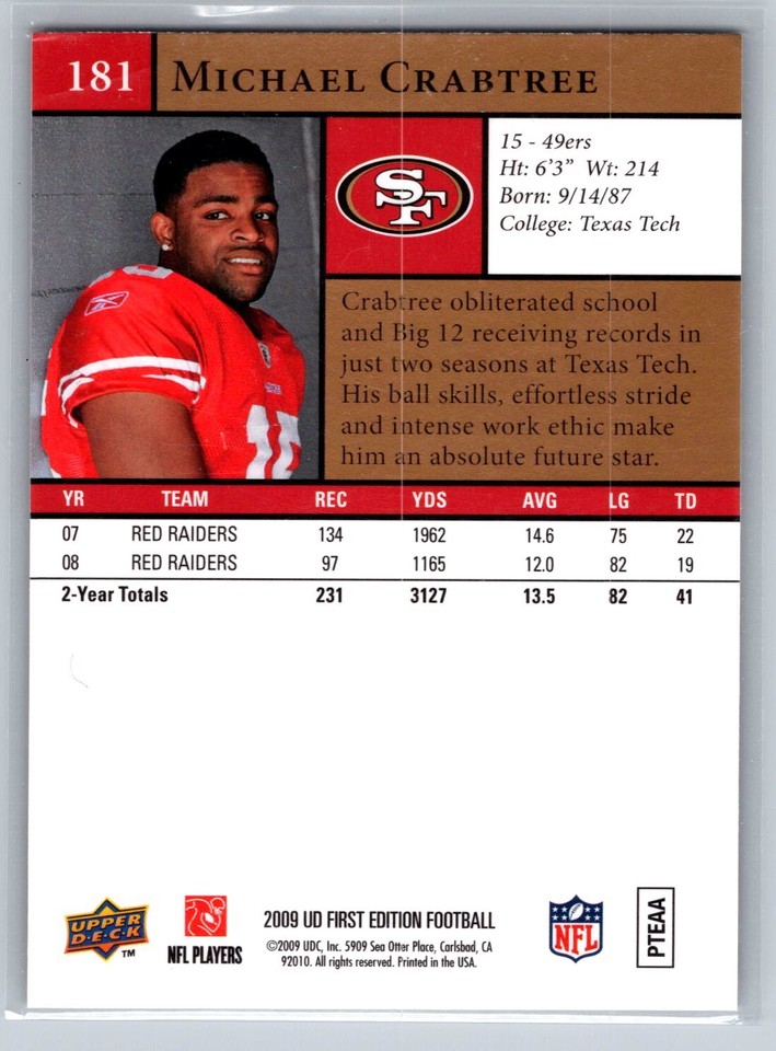 2009 Upper Deck First Edition RC Michael Crabtree #181 | eBay