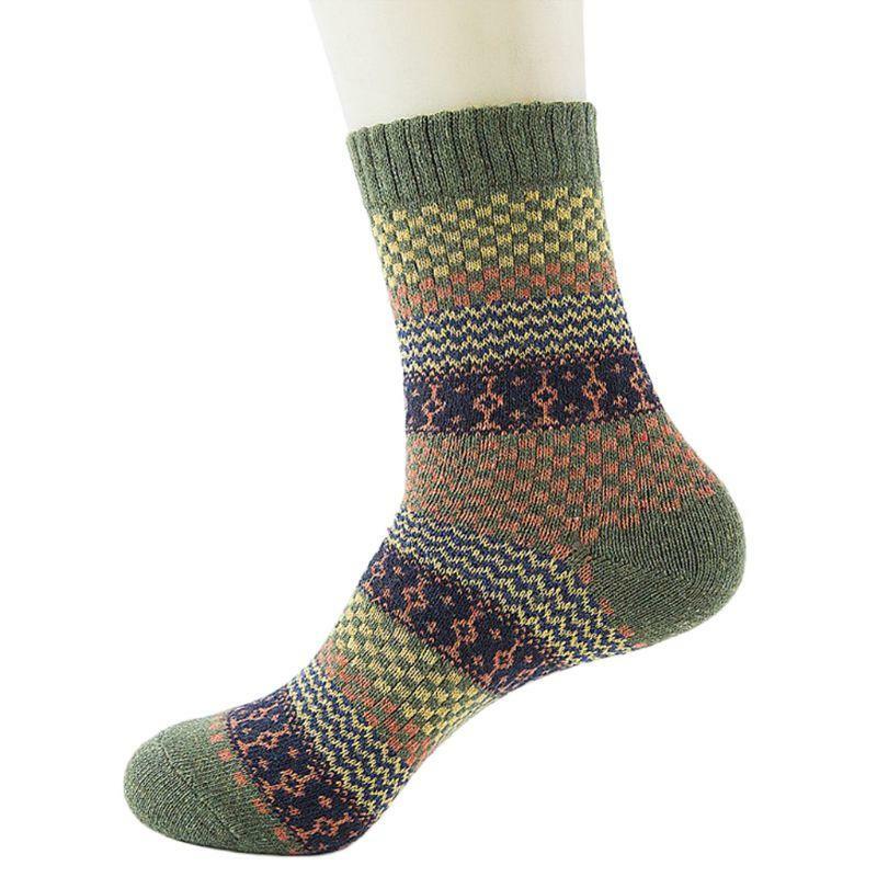 Mens Vintage Ethnic Woolen Warm Long Socks Checked Striped Geometric ...