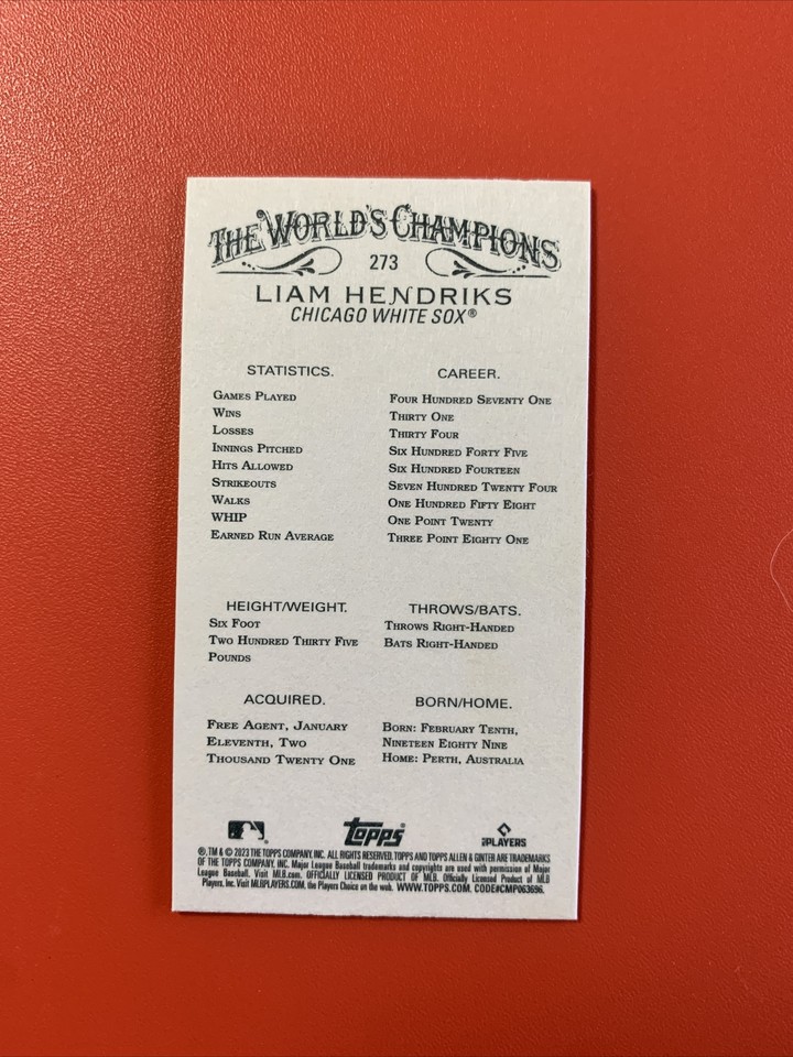 2023 Allen & Ginter Mini 273 Liam Hendriks - Chicago White Sox | eBay