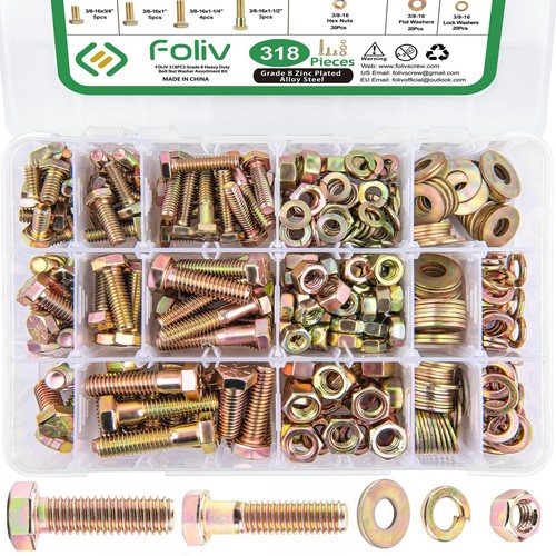 318pcs Grade 8 Heavy Duty Nuts And Bolts Assortment Kit 1/4205/16183 ...