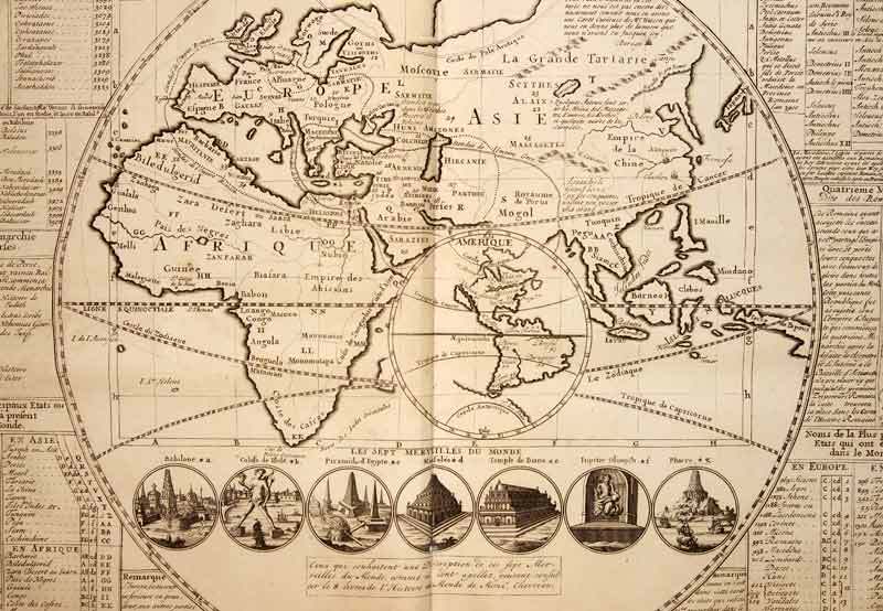 Globe Terrestrial map old Geographic World Map engraving Of Chatelain ...
