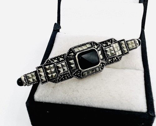 JUDITH JACK Art Deco Sterling Silver Onyx Bar Brooch 6.3gm Vintage ...