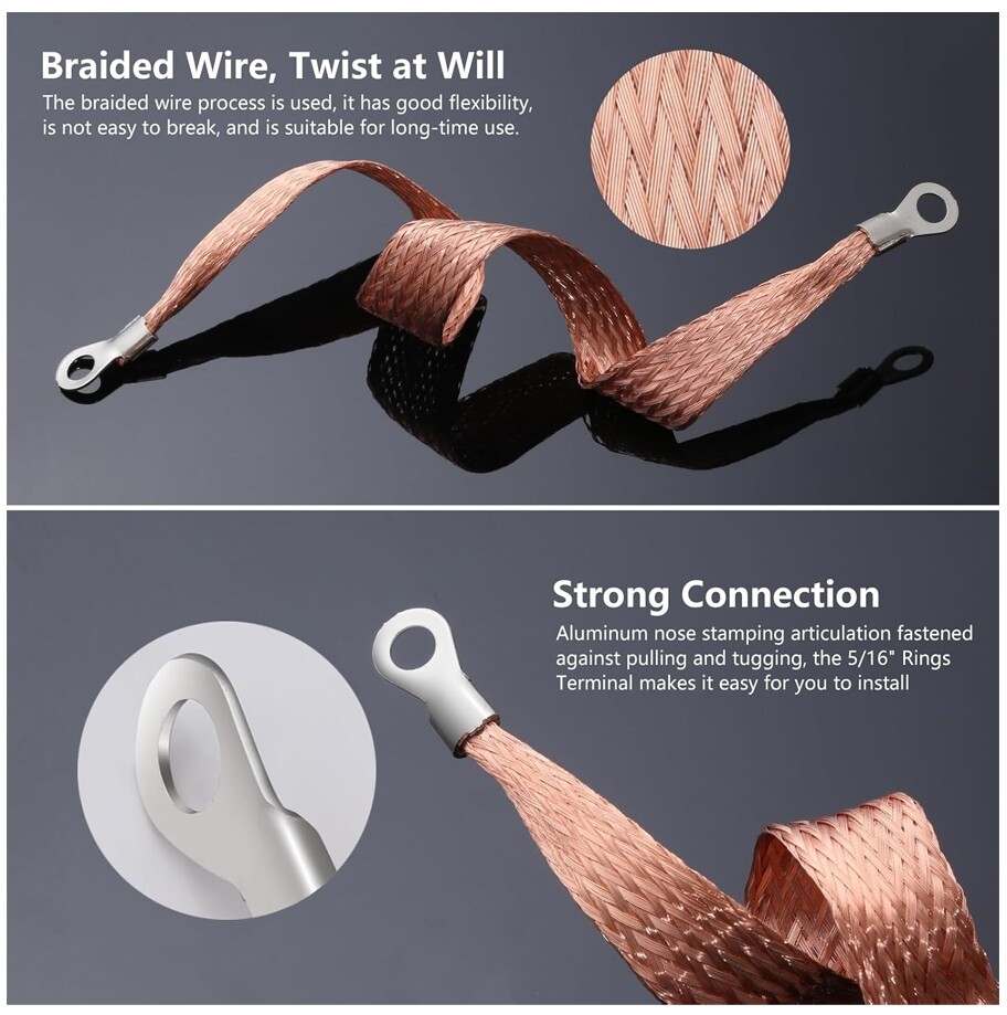 5x Engine Ground Strap Copper Cable Kit Car Truck Firewall Engine Body ...