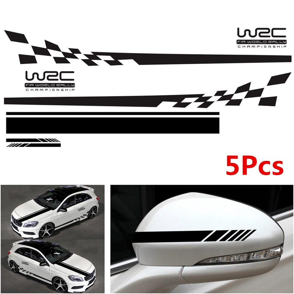 5Pcs WRC Checkered Flag Car Side Stripe Sticker Hood Rearview Mirror ...