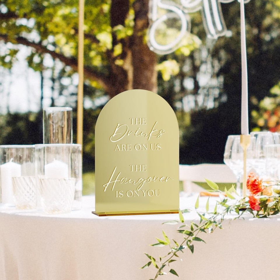 Acrylic Wedding Bar Sign with Stand- 5"x7" Gold Mirror Arch Acrylic ...