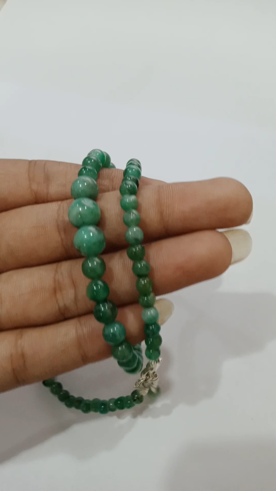 Green Emerald Roundels Beads Women Necklace 925 Sterling Silver 19 ...