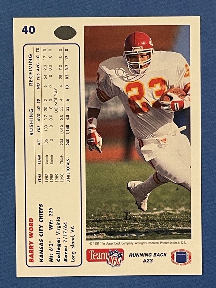 Barry Word 1991 Upper Deck Base #40 Kansas City Chiefs | eBay