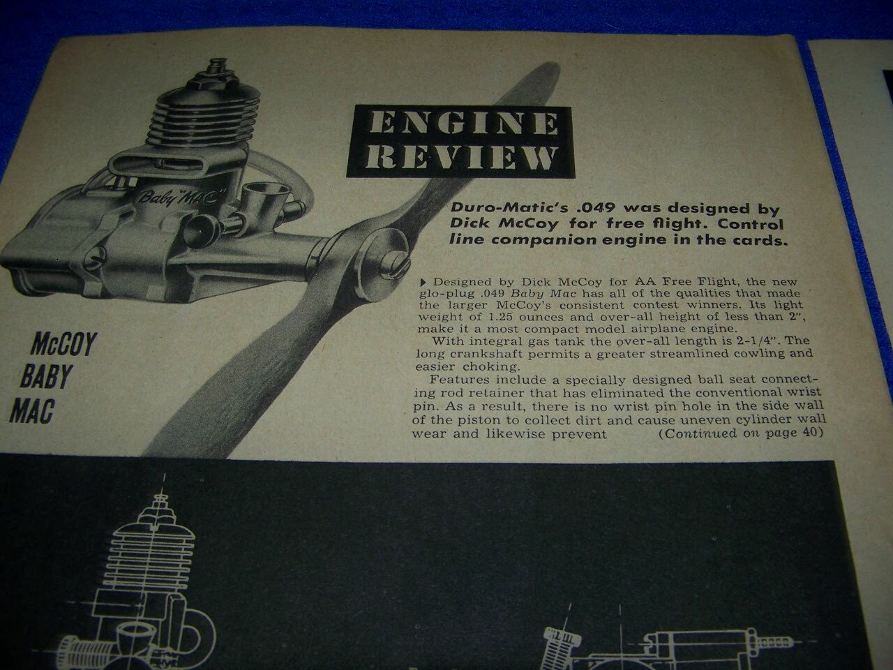 VINTAGE..MCCOY BABY MAC .049 R/C ENGINE..DETAILS/DATA/4-VIEWS..RARE ...