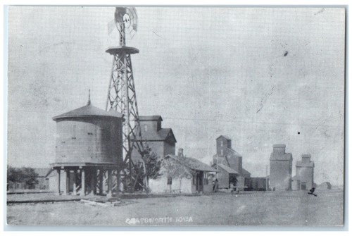 c1940 Railroad Water Tank Windmill Depot Elevators Chatsworth Iowa IA ...