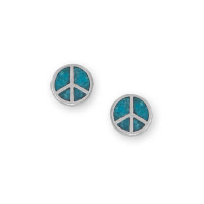 Oxidized Authentic 925 Sterling Silver Turquoise Chip Peace Sign Stud ...