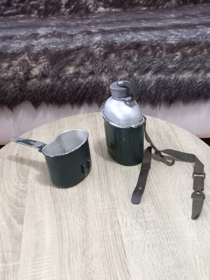 Vintage German Army Field Flask CUP Mess Kit Utensils Fork Spoon Can ...