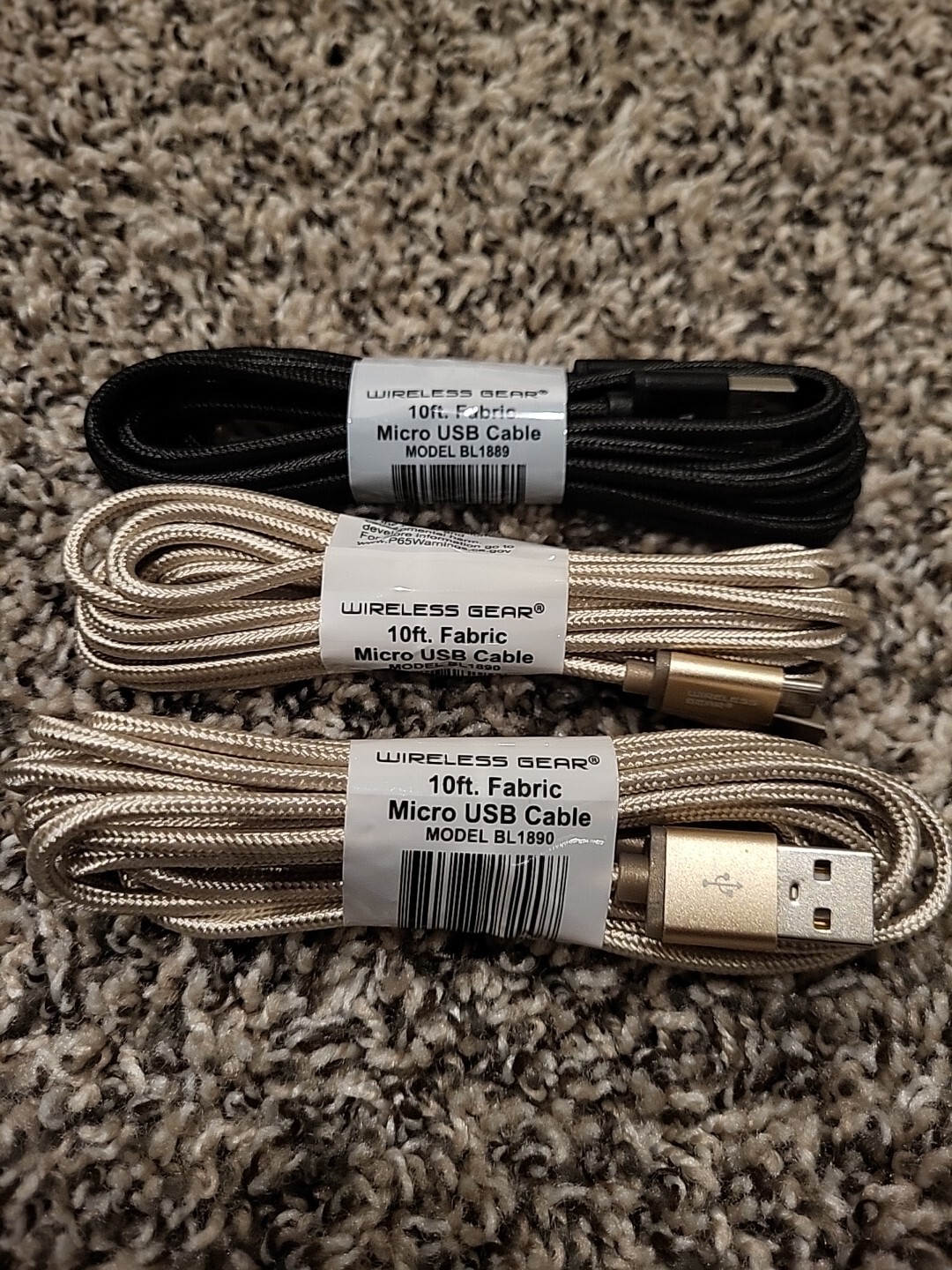 Wireless Gear 10 Ft. Fabric Micro USB Cable. Set Of 3. | eBay