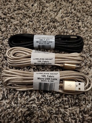Wireless Gear 10 Ft. Fabric Micro USB Cable. Set Of 3. | eBay