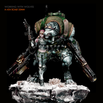 35mm Resin figures model Female Gunner W/Wolves Unpainted Unassembled ...