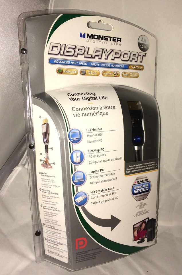 🎁 Monster Cable Digital Life 4' DisplayPort 🆕 Advanced Hi-Speed 3D ...