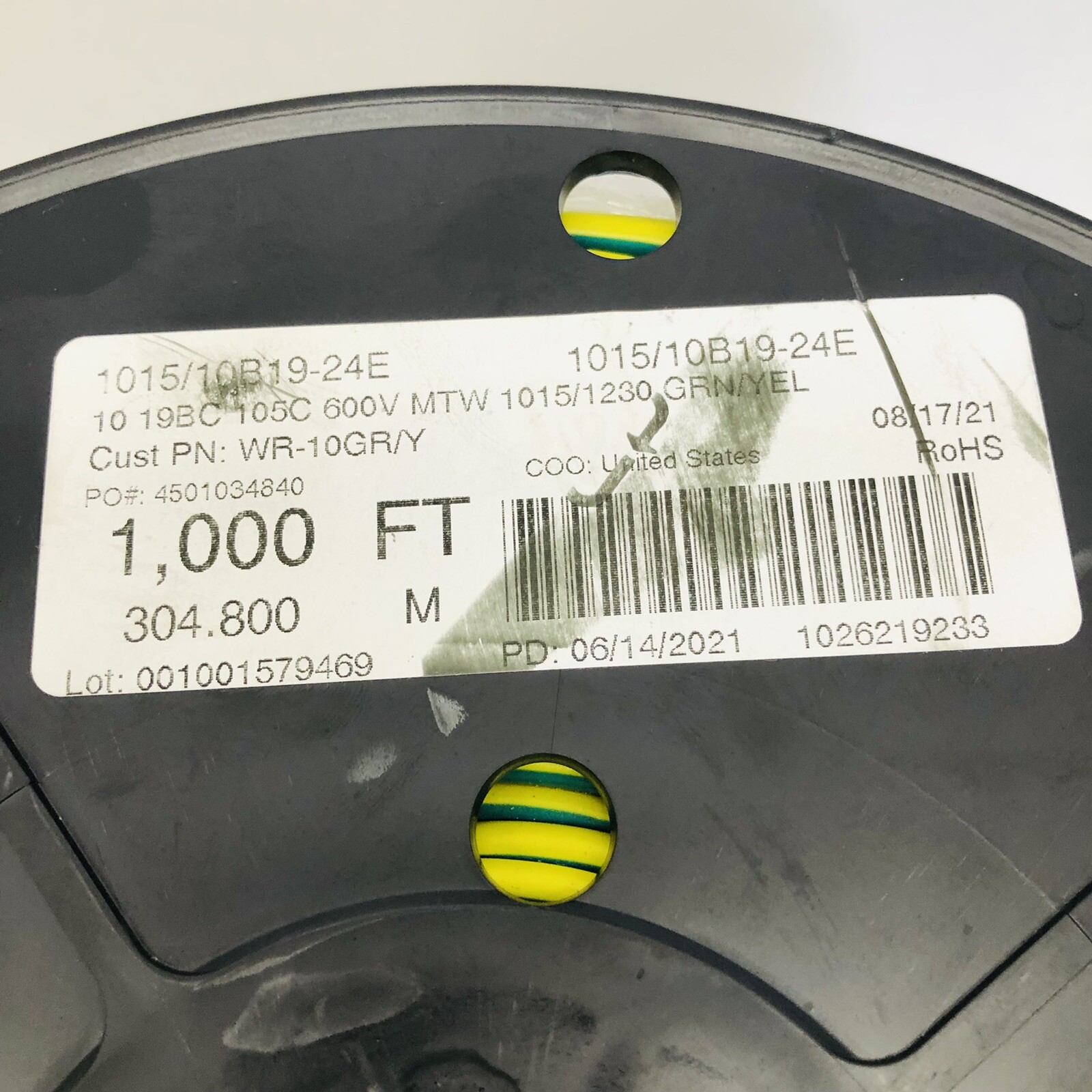 1015/10B19-24E - 10 19BC 105C 600V MTW 1015/1230 GREEN/YELLOW (1,000 FT ...