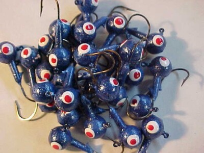 25 NEW FLOATING WALLEYE JIG HEADS 1/4 SIZE 2 HOOKS JIGS MET BLUE FOAM ...