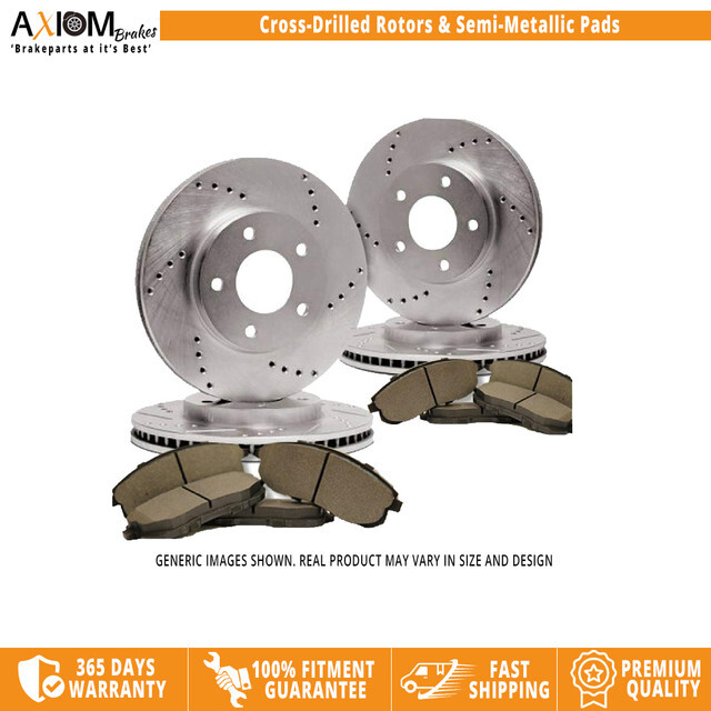 4 Disc Brake Rotors Cross Drilled 8 Semi-Metallic Pads Front Rear ...