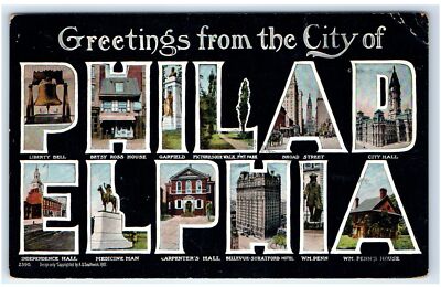 1910 Philadelphia, PA Postcard- LARGE LETTER GREETINGS FROM THE CITY ...