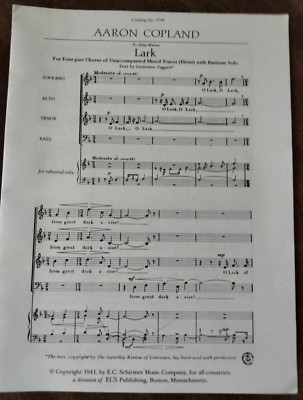 Aaron Copland Lark Choral Score Sheet Music: | eBay