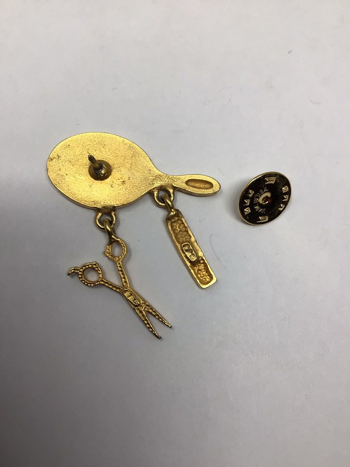 Vintage JJ Hair Stylist Barber Pin With Mirror Comb And Scissors | eBay