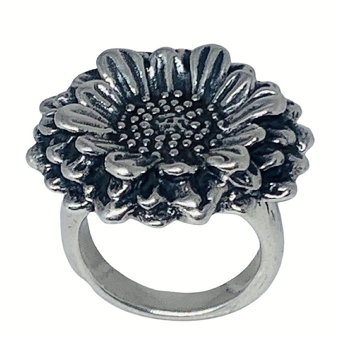 Vintage Big Sunflower Ring Sz 9 925 Sterling Silver P… - Gem
