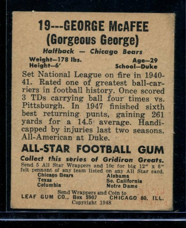 1948 Leaf Football #19 George McAfee Rookie Duke VG-EX LOOK! | eBay