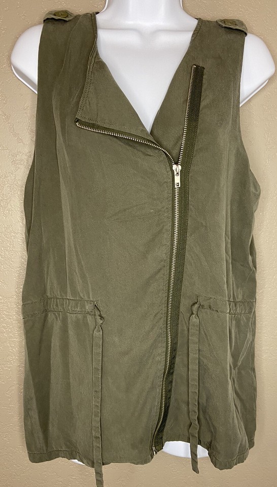 Pixley Stitch Fix Sz M Olive Green Asymmetrical Zipper Drawstring Vest ...