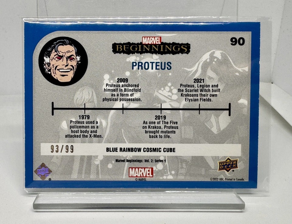 Upper Deck-2022 Marvel Beginnings-Proteus-Blue Rainbow Cosmic Cube Foil ...