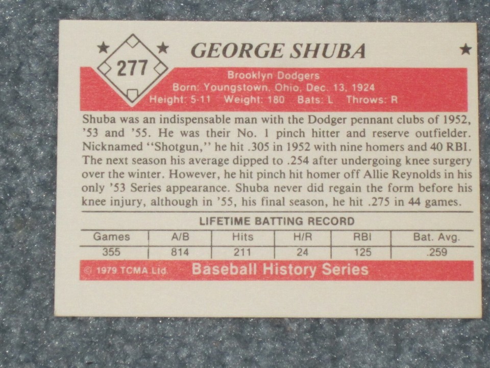 George "Shotgun" Shuba Hand Signed Autograph Card | eBay