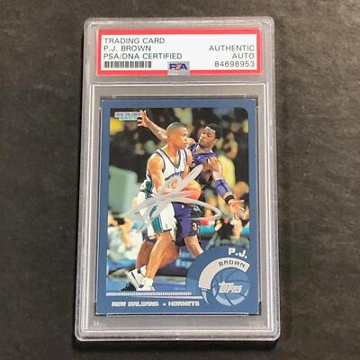 2002-03 TOPPS BASKETBALL #132 PJ BROWN Signed AUTO PSA Slabbed Hornets ...