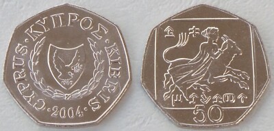 Cyprus/Cyprus 50 Cents Currency Coin 2004 Goddess Europe p66 ...