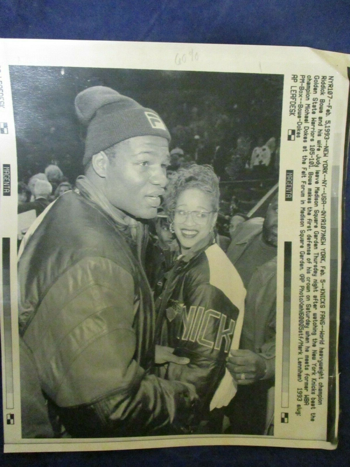 1993 Riddick Bowe & wife Judy Madison Square Garden Vintage Wire Press ...