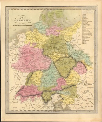 1840 Germany map by Greenleaf 14.2" x 11.9" scarce 1st edition antique ...
