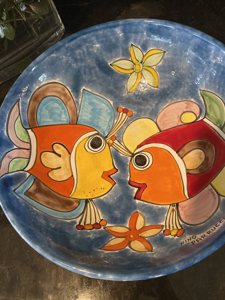 Vintage Nino Parrucca Italian Pottery - XL 14” Bowl Kissing Fish | eBay