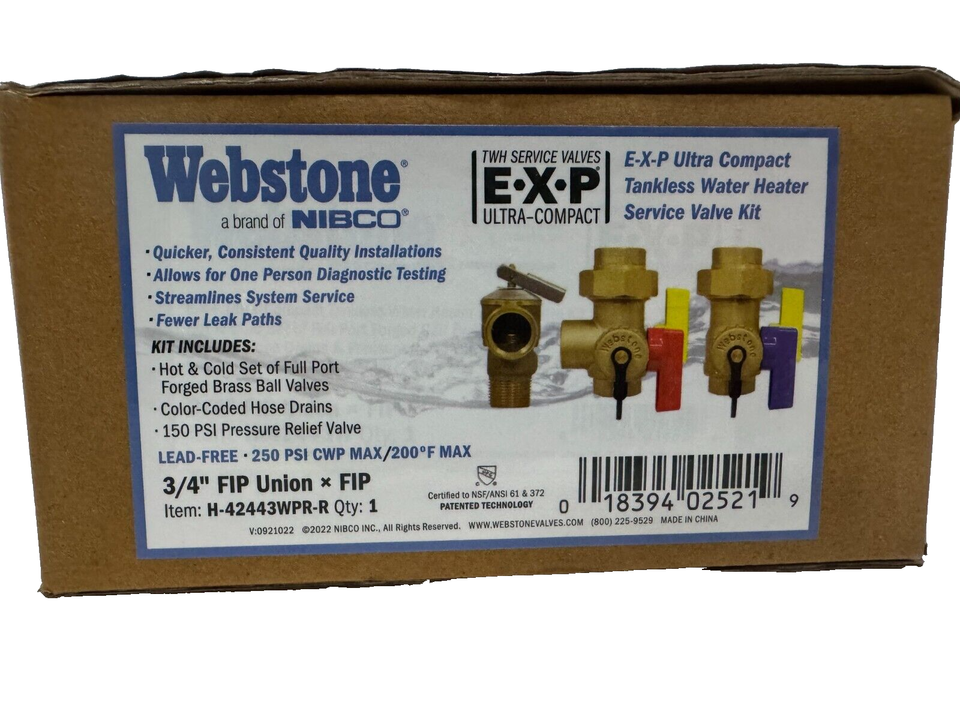 Webstone Valve Kit Tankless Water Heater Service 3/4" EXP H-42443WPR-R ...