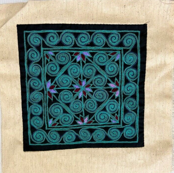DIY Green Hmong Stitching Embroidery Hill Tribe Floral Pattern Textiles ...