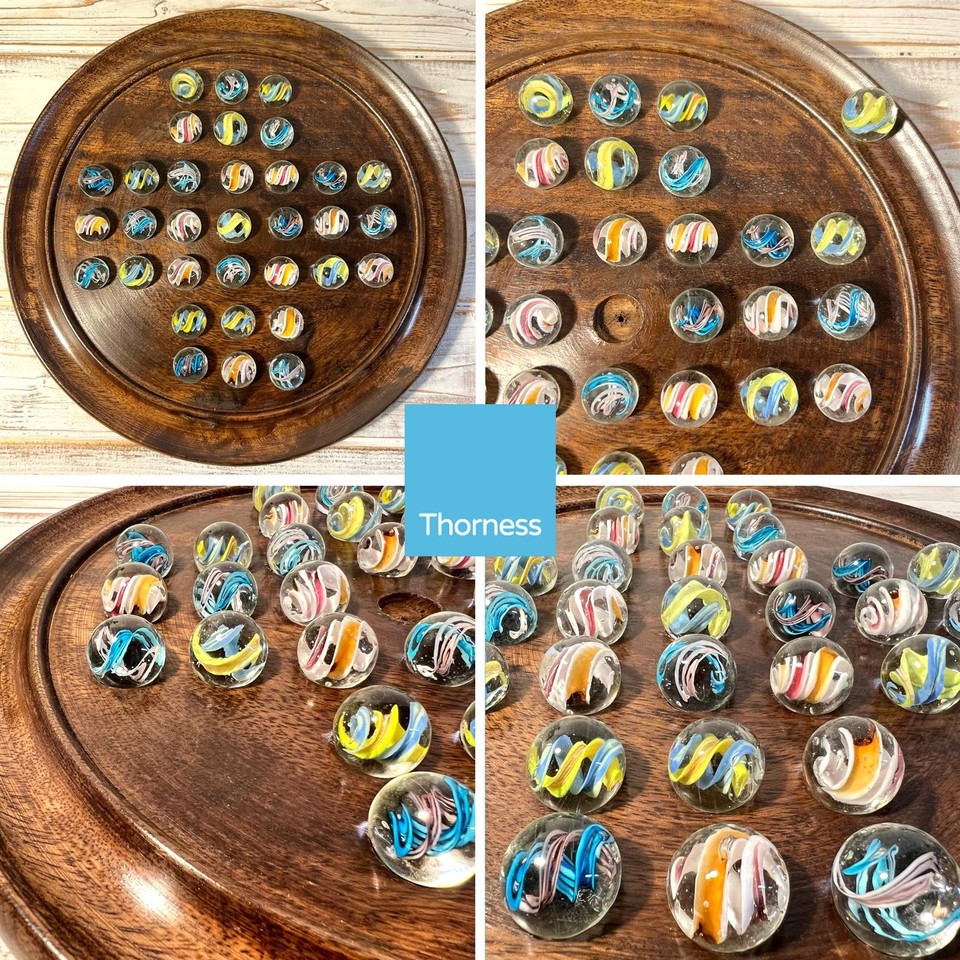 30cm (D) WOODEN SOLITAIRE BOARD GAME with 30mm HELTER SKELTER GLASS ...