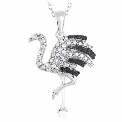 STERLING SILVER BLACK & WHITE DIAMOND FLAMINGO PENDANT NECKLACE in ...
