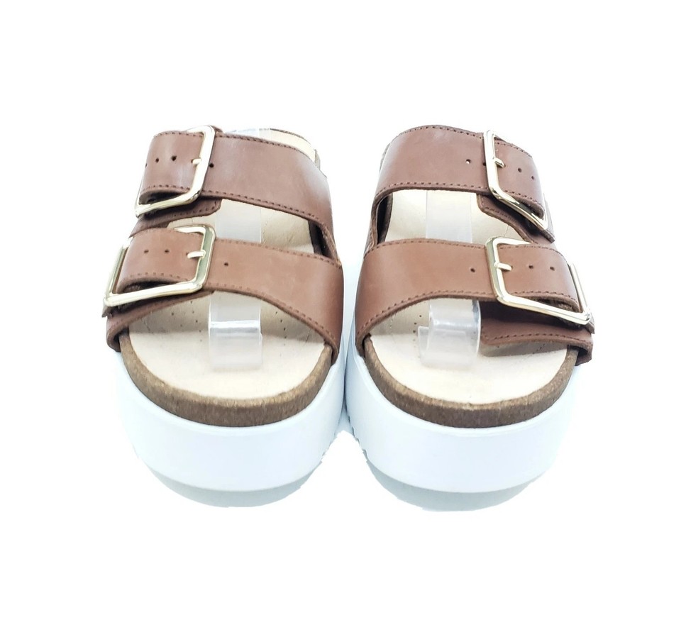 Clarks Botanic Slide Sandal Double Buckle Platform Brown Leather Womens ...