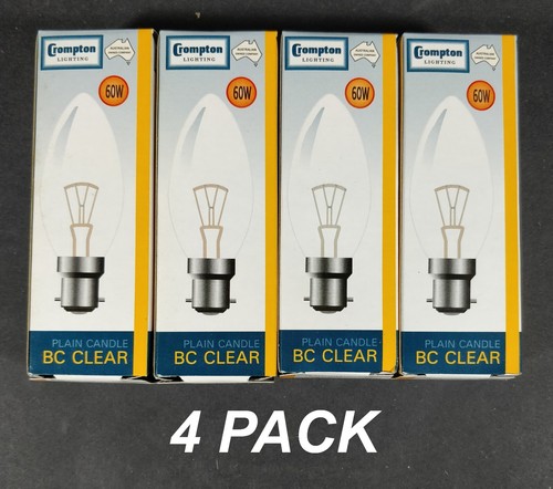 4 x 60W Clear B22 Candle Shaped Light Globes Bulbs Lamps Bayonet ...