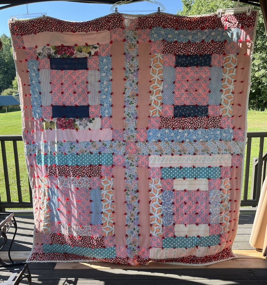 ANTIQUE 80” X 73“ QUILT PATCHWORK 4 BLOCKS HANDMADE GRANDMA QUILT ...