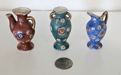 Vintage Lot of 3 Miniature Porcelain Pitchers & Bud Vase Pottery Japan ...