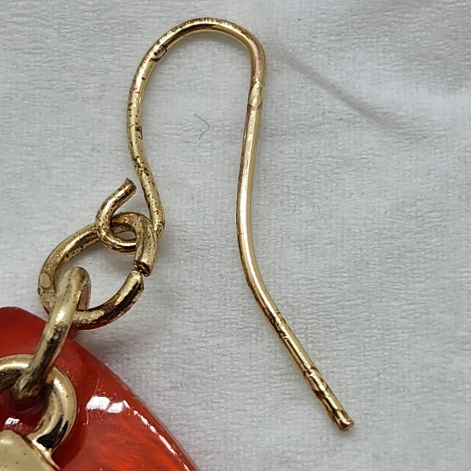 2" Long Red-Orange Dyed MOP Mother Of Pearl Gold Tone Dangle Earrings ...