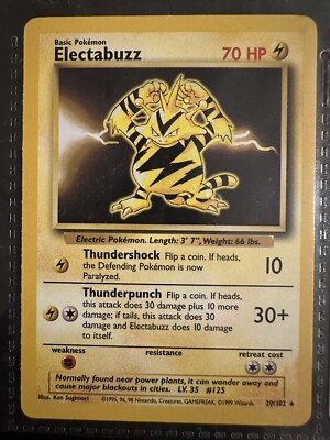 Electabuzz 20/102 Rare - 1st Edition Pokemon Base Set NM+ Keep In Album ...