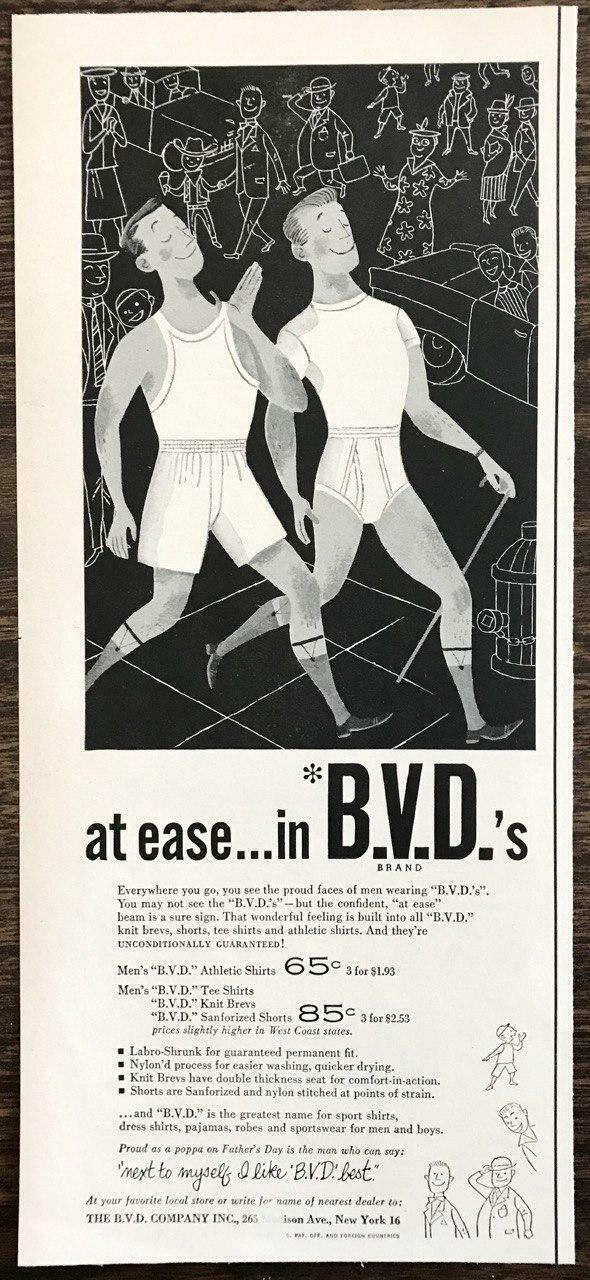 1955 BVD Mens Underwear Tees PRINT AD At Ease in BVDs Boxers Briefs | eBay